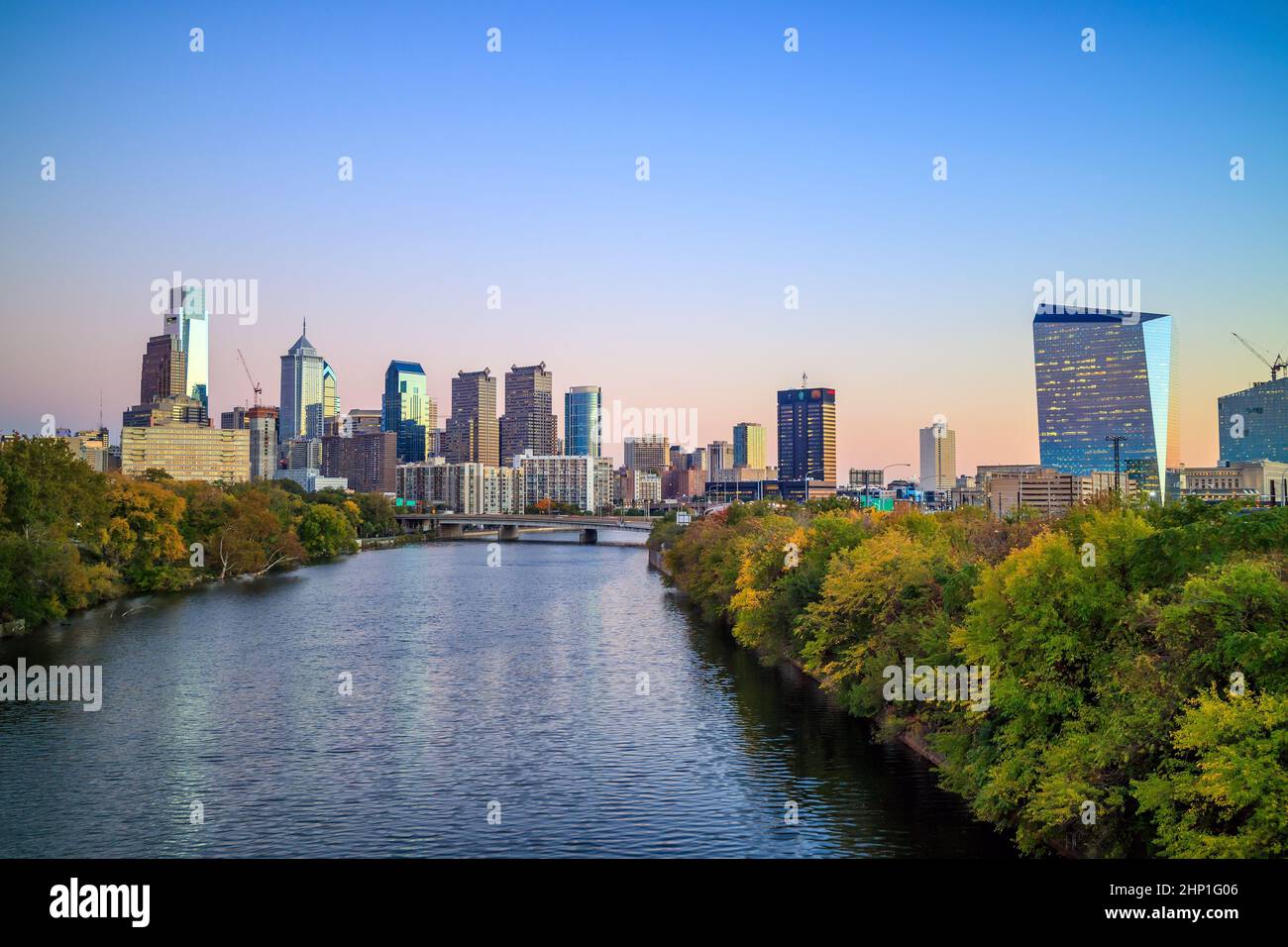 Downtown Skyline of Philadelphia, Pennsylvania at twilight Stock Photo ...