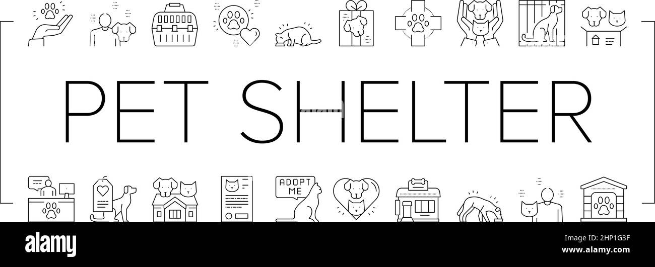Animal Pet Shelter Collection Icons Set Vector Stock Vector Image & Art ...