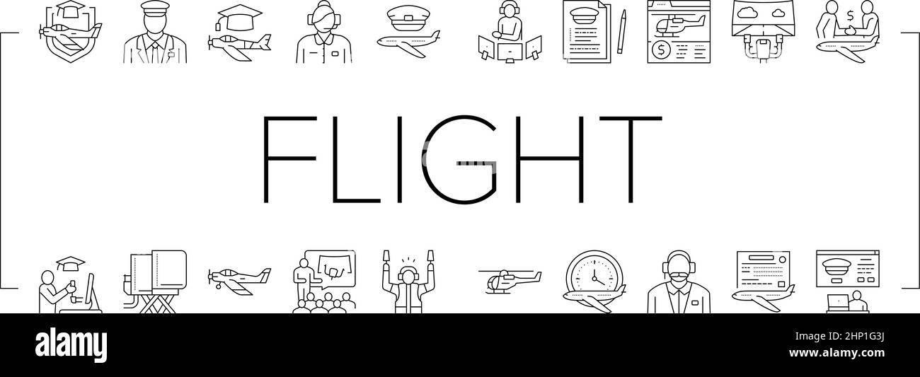 Flight School Educate Collection Icons Set Vector Stock Vector Image ...