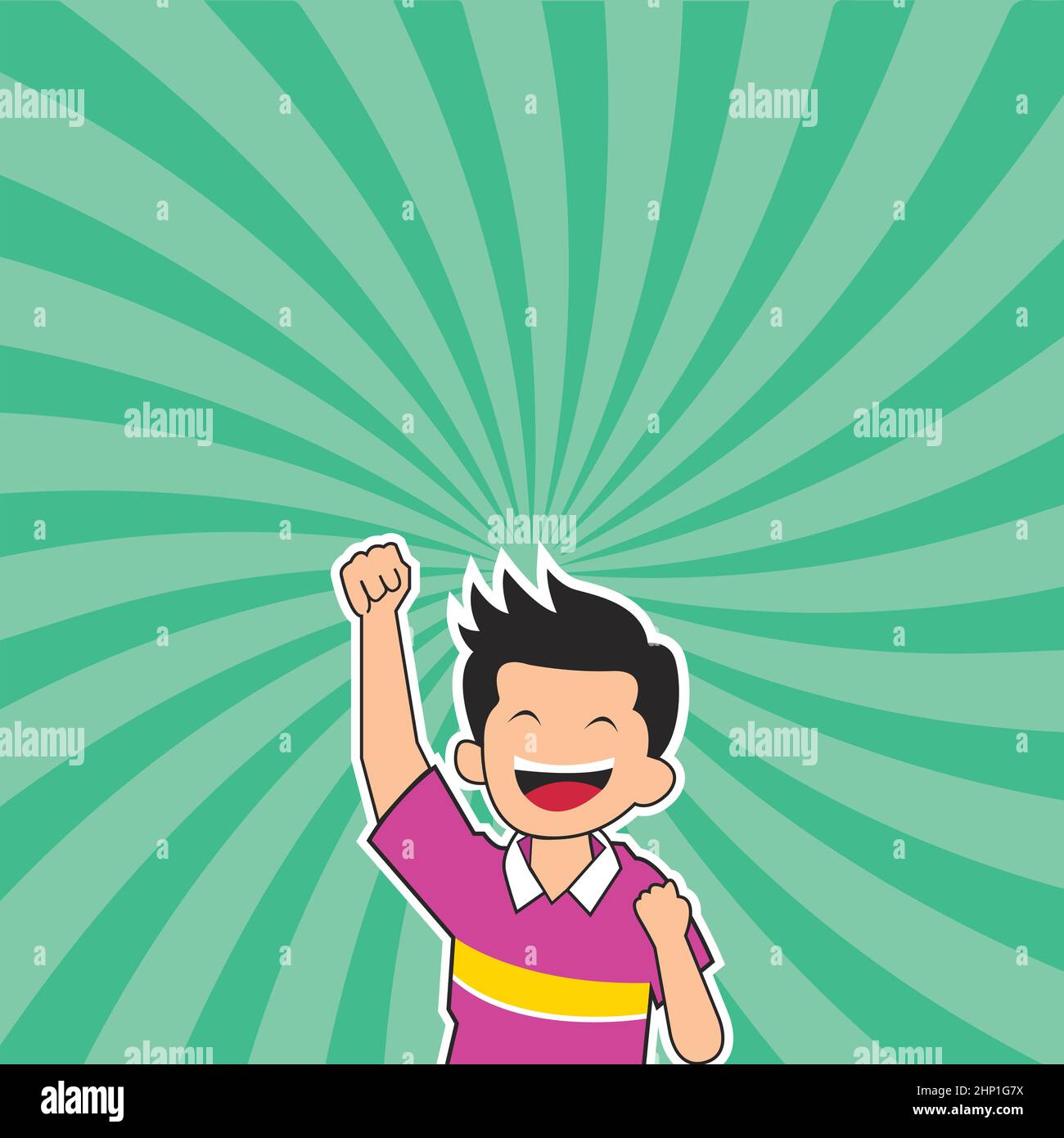 Cheerful Man Enjoying Accomplishment With Spiral Background Raising ...