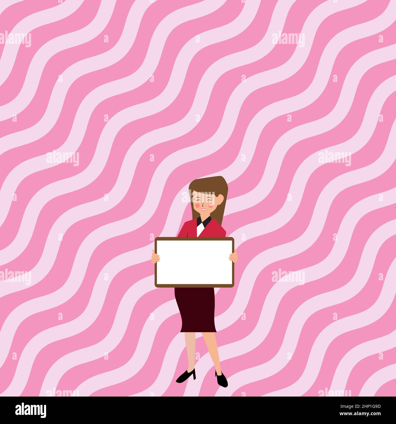 Beautiful Lady Standing Holding Whiteboard Presenting New Announcement ...