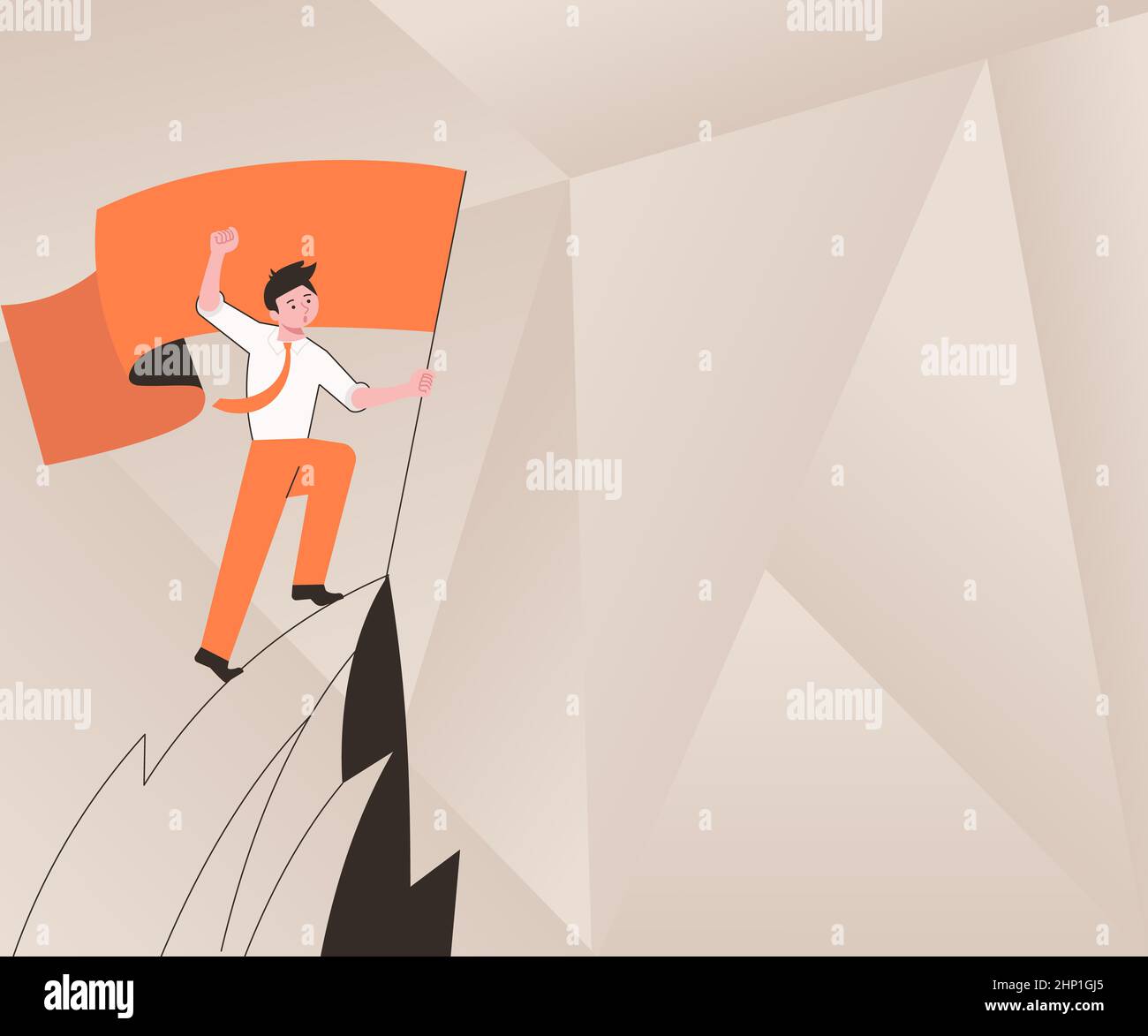 Man On A Mountain Drawing Proud Of His Climbing Success To The Clouds ...