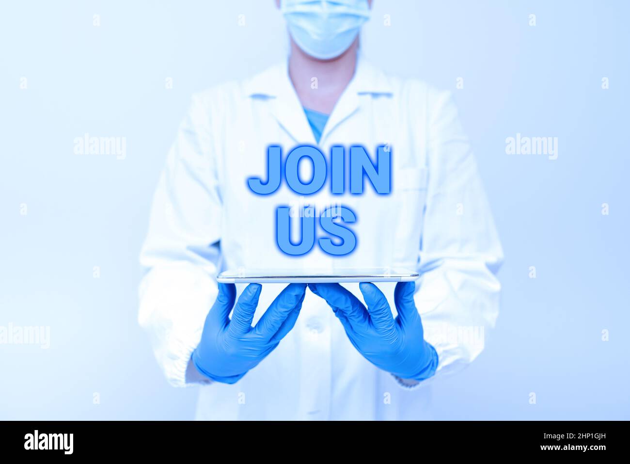 Hand writing sign Join Us, Business showcase Register in community Team ...