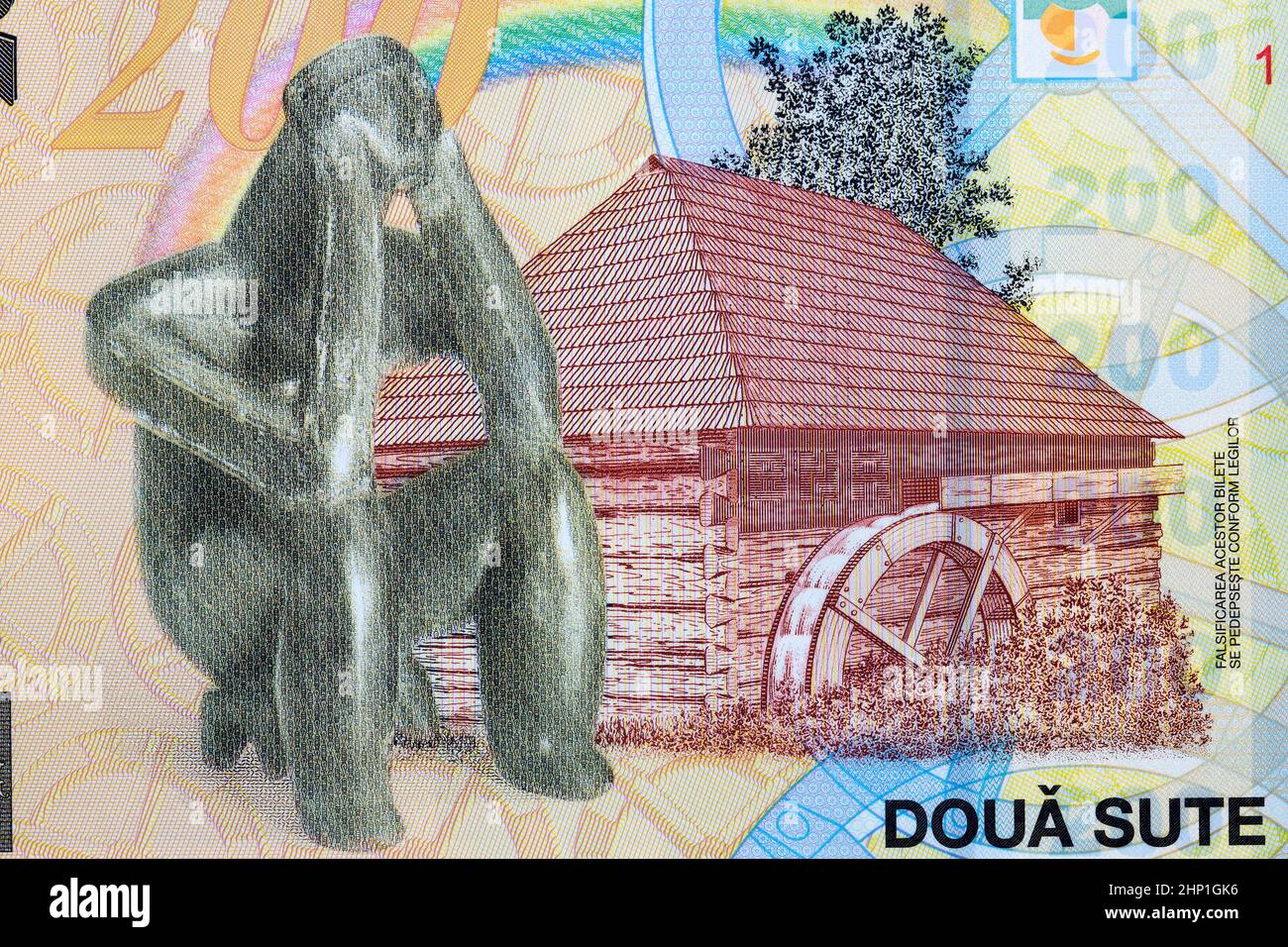 A watermill and The Hamangia Thinker from Romanian money - Leu Stock ...