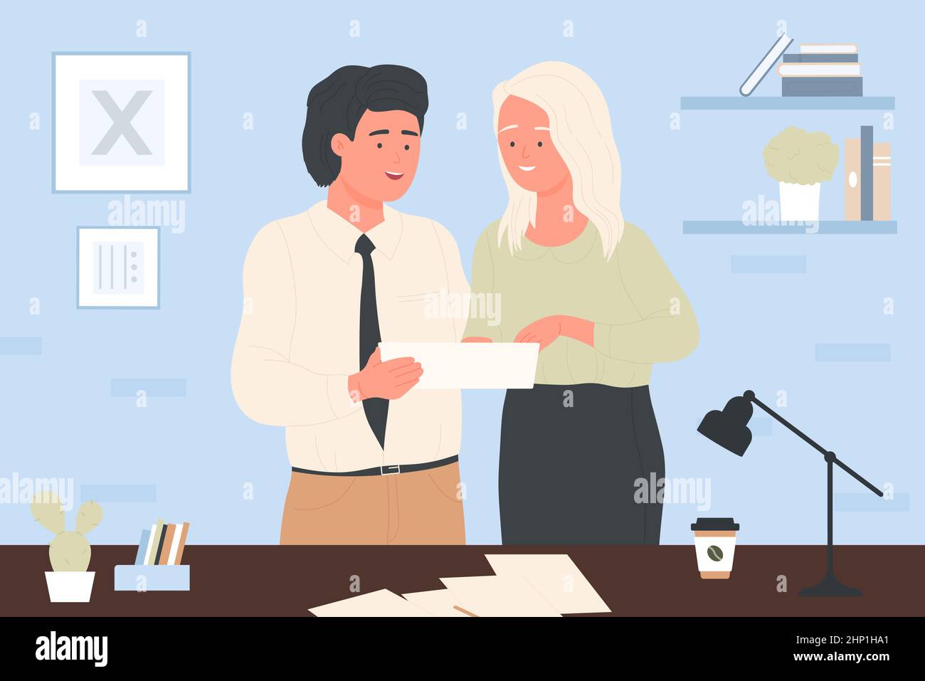 Business people meeting, standing at desk of office room vector ...