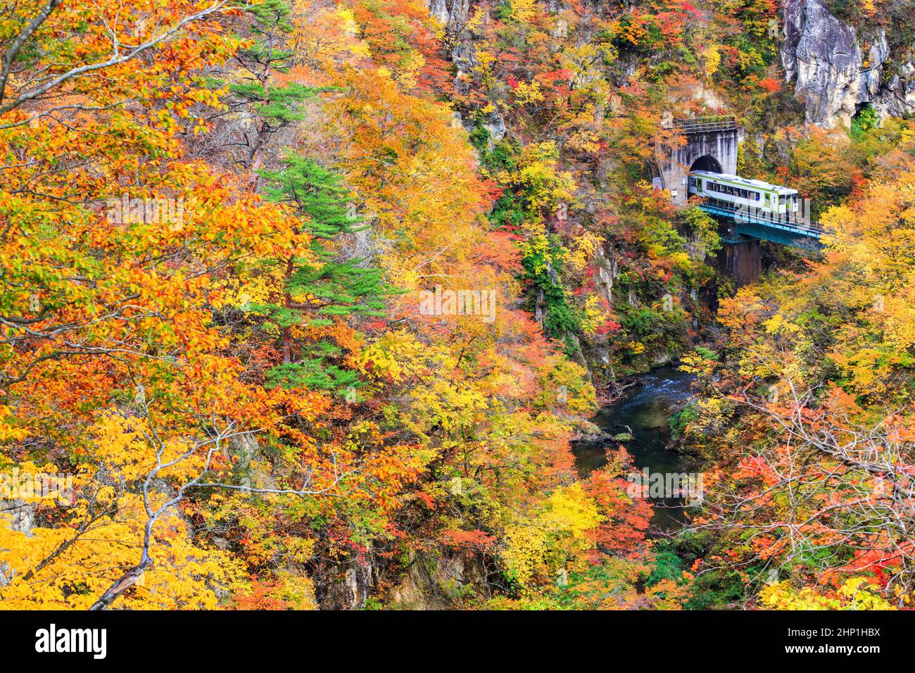 The Naruko Gorge valley with rail tunnel in Miyagi Tohoku Japan Stock ...