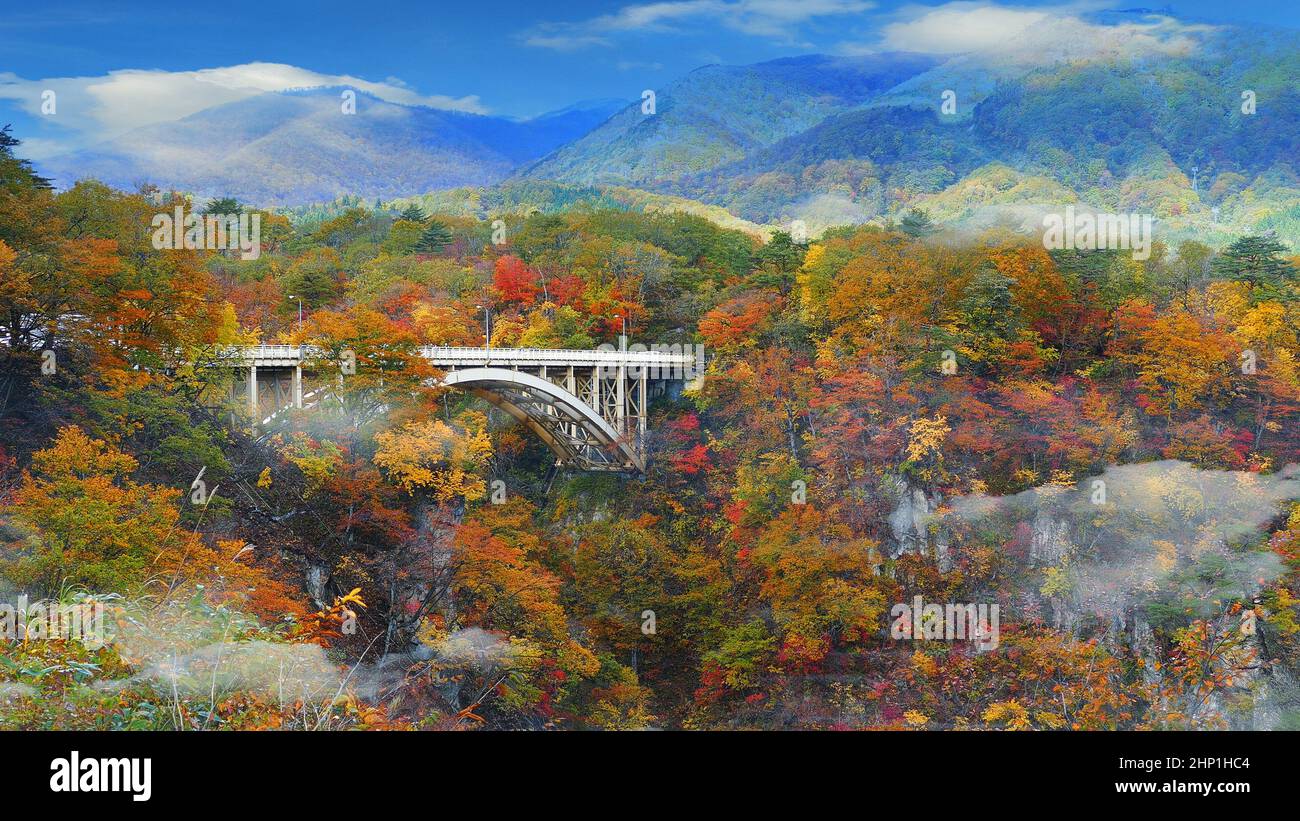 The Naruko Gorge valley with rail tunnel in Miyagi Tohoku Japan Stock ...