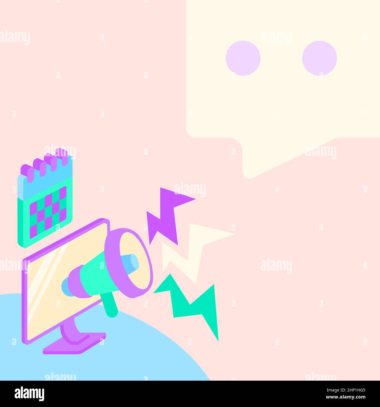 Monitor Drawing With Megaphone Producing Lighting To Message Stock ...