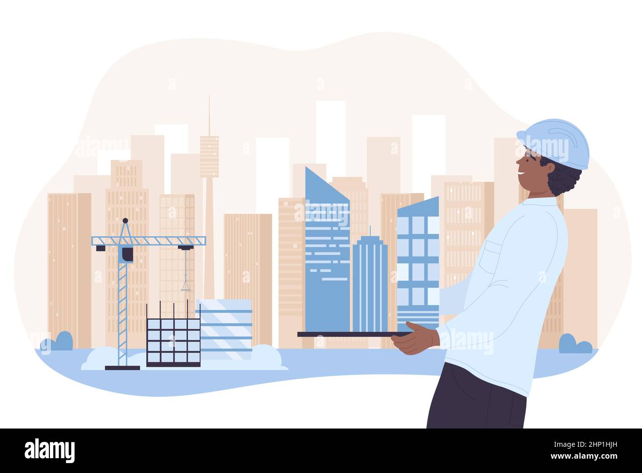 Urban construction development, engineering. Architect in helmet ...