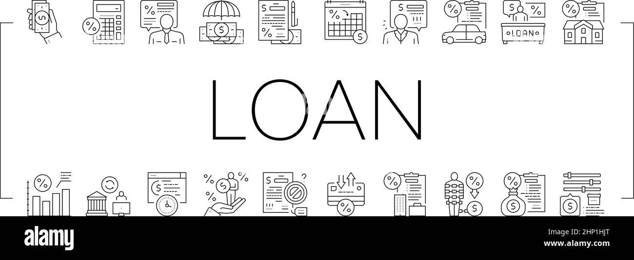 Loan Financial Credit Collection Icons Set Vector Stock Vector Image ...
