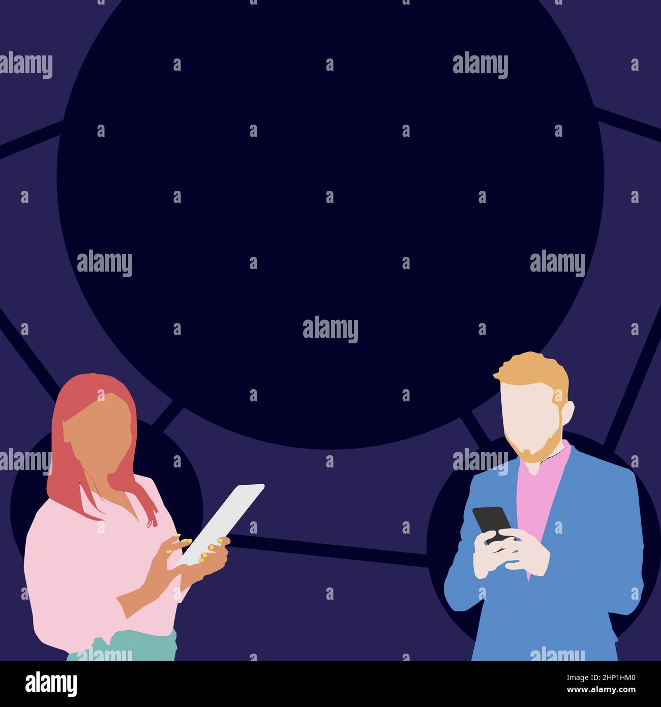 Illustration Of Partners Busy Using Smartphones Searching Ideas Stock ...