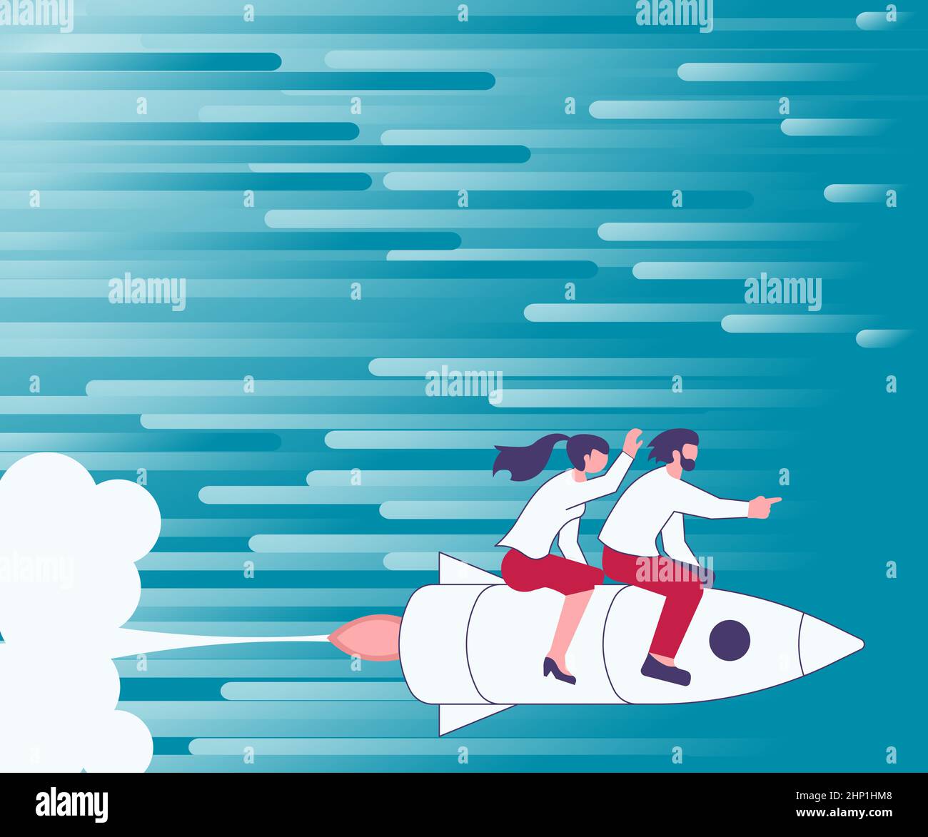 Illustration Of Happy Partners Riding On Rocket Ship Exploring World ...