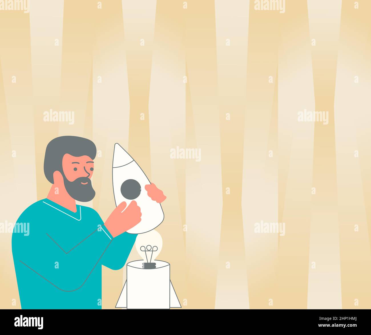 Illsutration Of Man Holding Rocketship Discovered Ideas Inside Stock ...