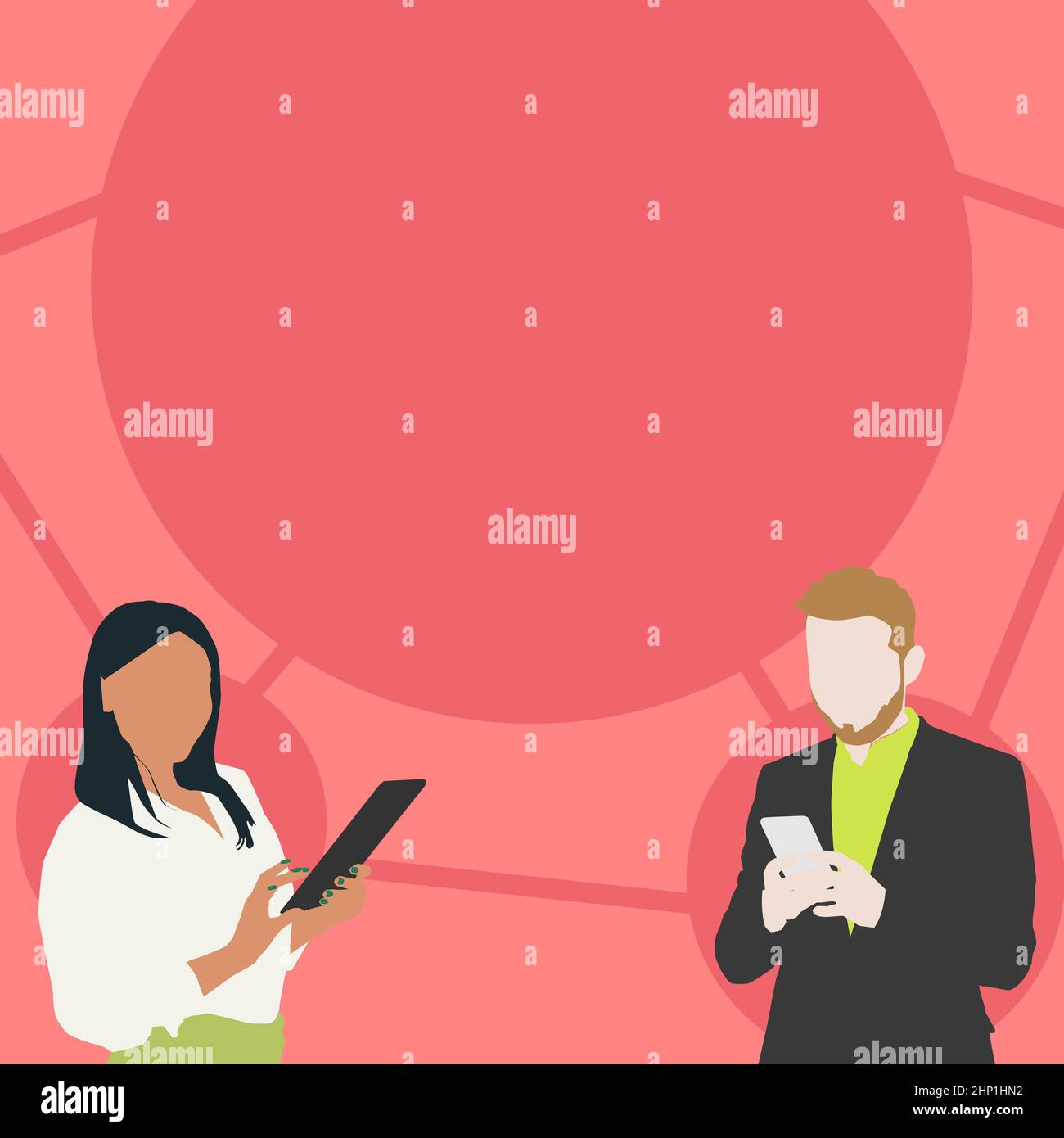 Illustration Of Partners Busy Using Smartphones Searching Ideas Stock ...