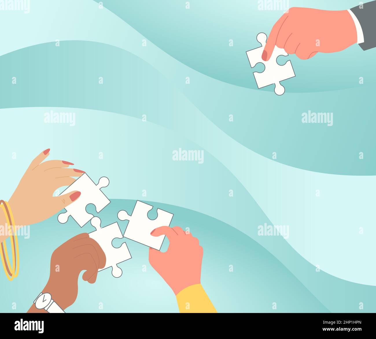 Illustration Of Hands Holding Jigsaw Puzzle Pieces Helping Each Others ...