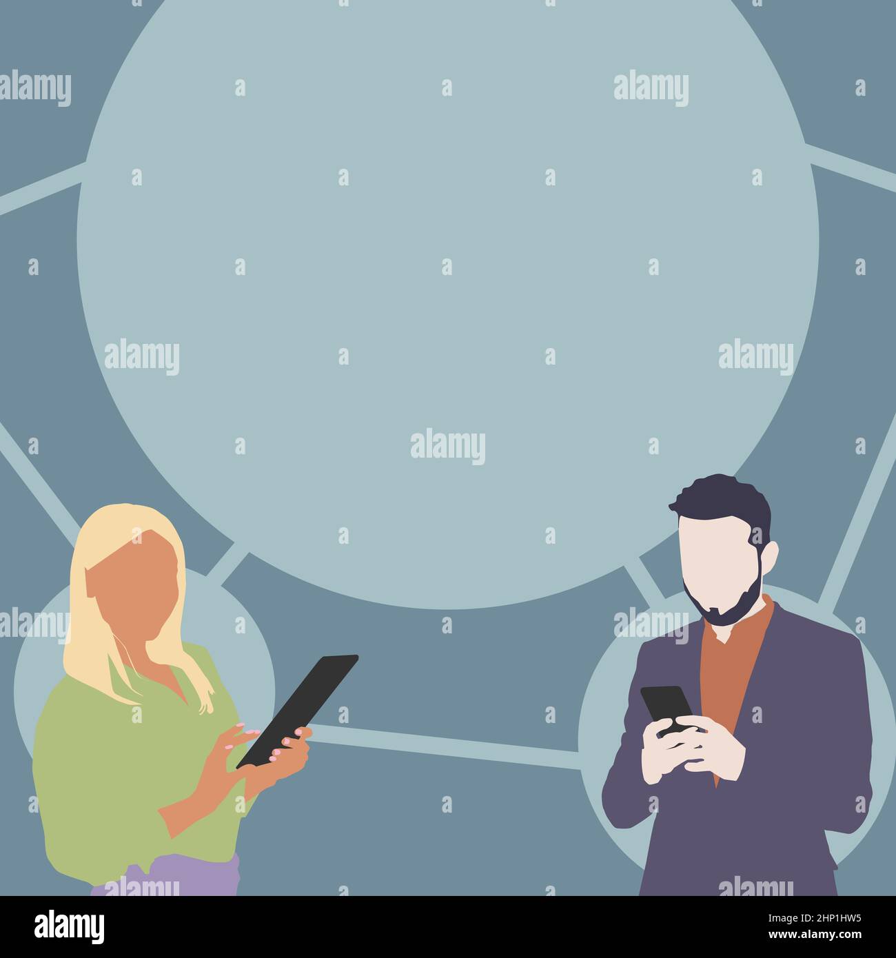 Illustration Of Partners Busy Using Smartphones Searching Ideas Stock ...