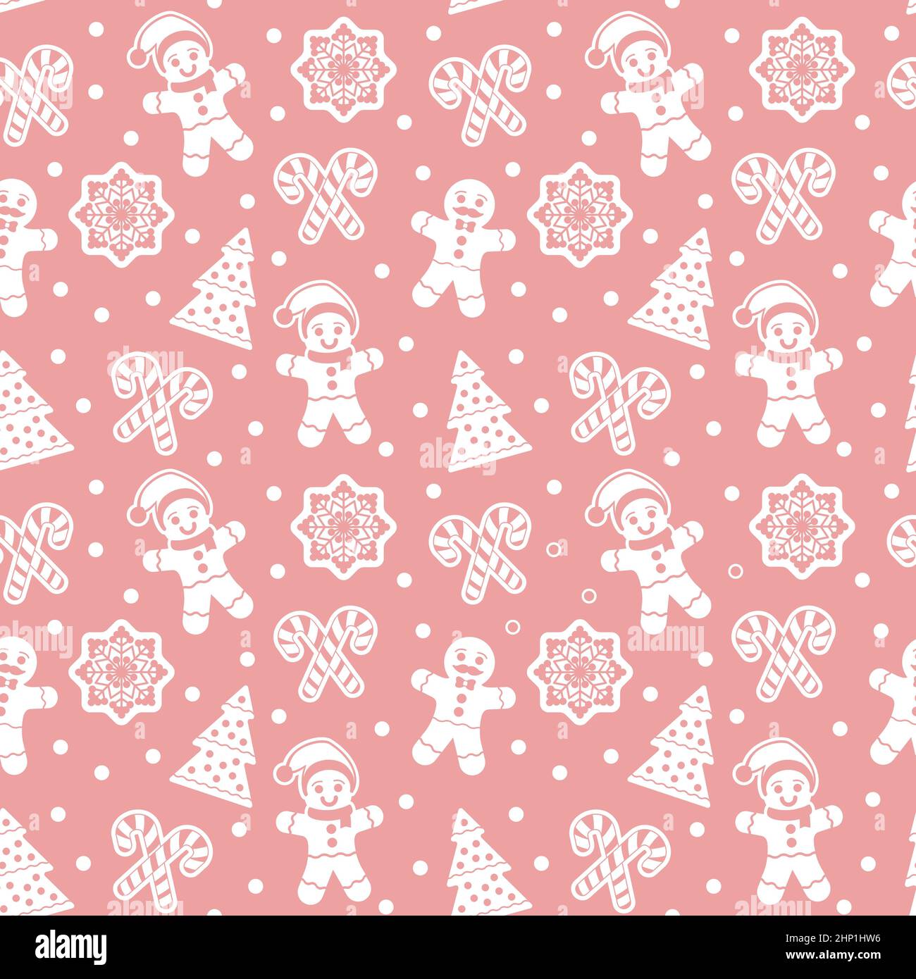 Christmas seamless pattern with gingerbread man cookies. Snow flake ...
