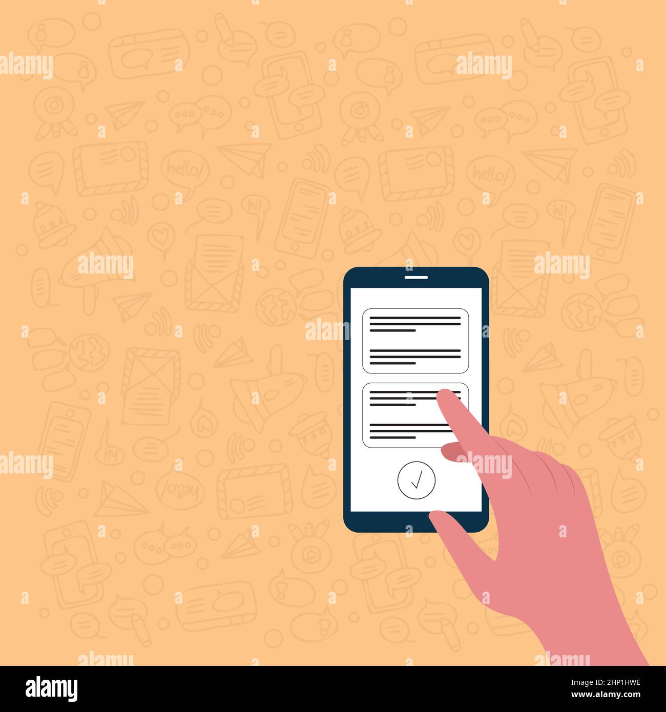 Illustration Of Hand Using Smart Phone Texting New Important Messages ...