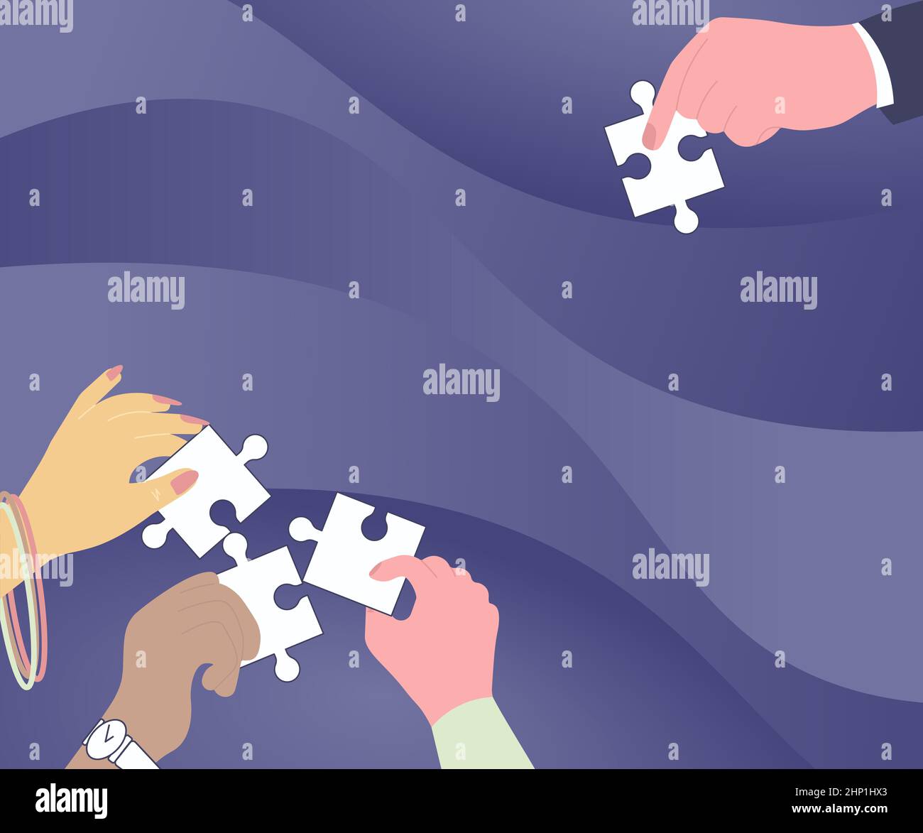 Illustration Of Hands Holding Jigsaw Puzzle Pieces Helping Each Others ...