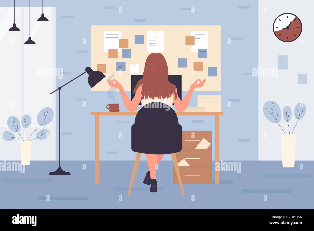 Meditation of multitasking businesswoman in calm pose vector ...