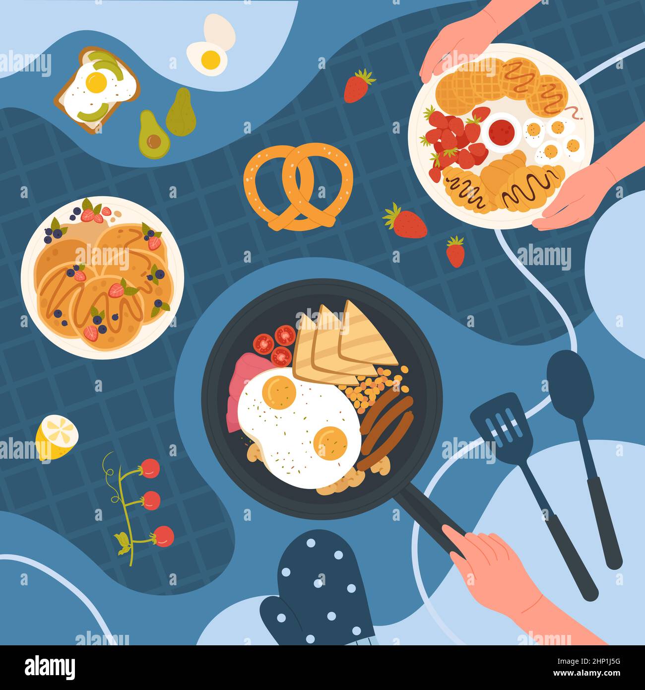Breakfast, morning food menu set from restaurant and cafe on kitchen ...
