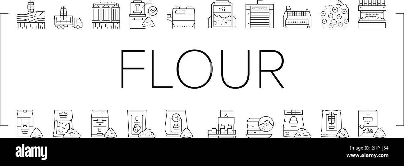 Flour Factory Industry Production Icons Set Vector Stock Vector Image ...