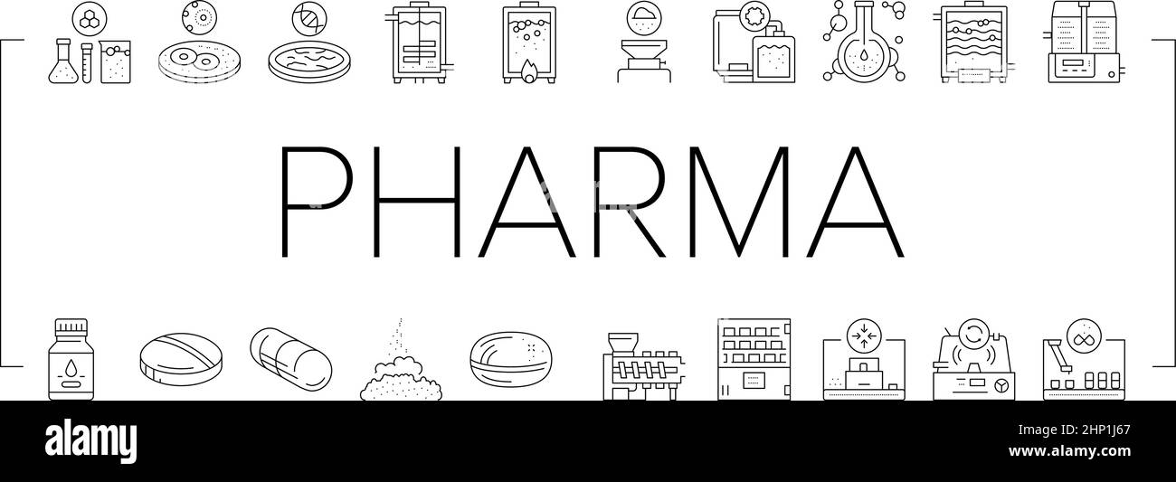 Pharmaceutical Production Factory Icons Set Vector Stock Vector Image ...