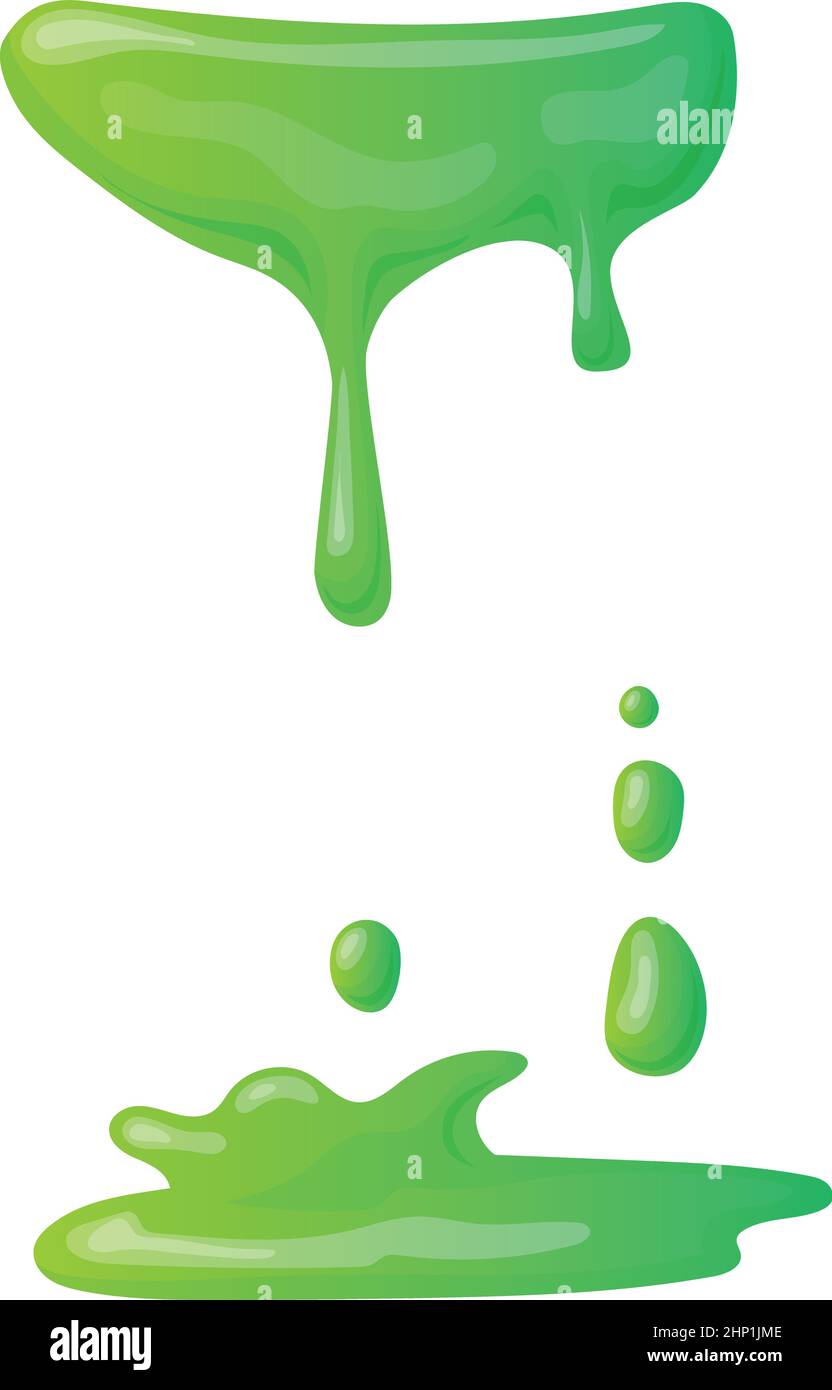 Green liquid spill with drops and splashes. Cartoon paint dripping ...