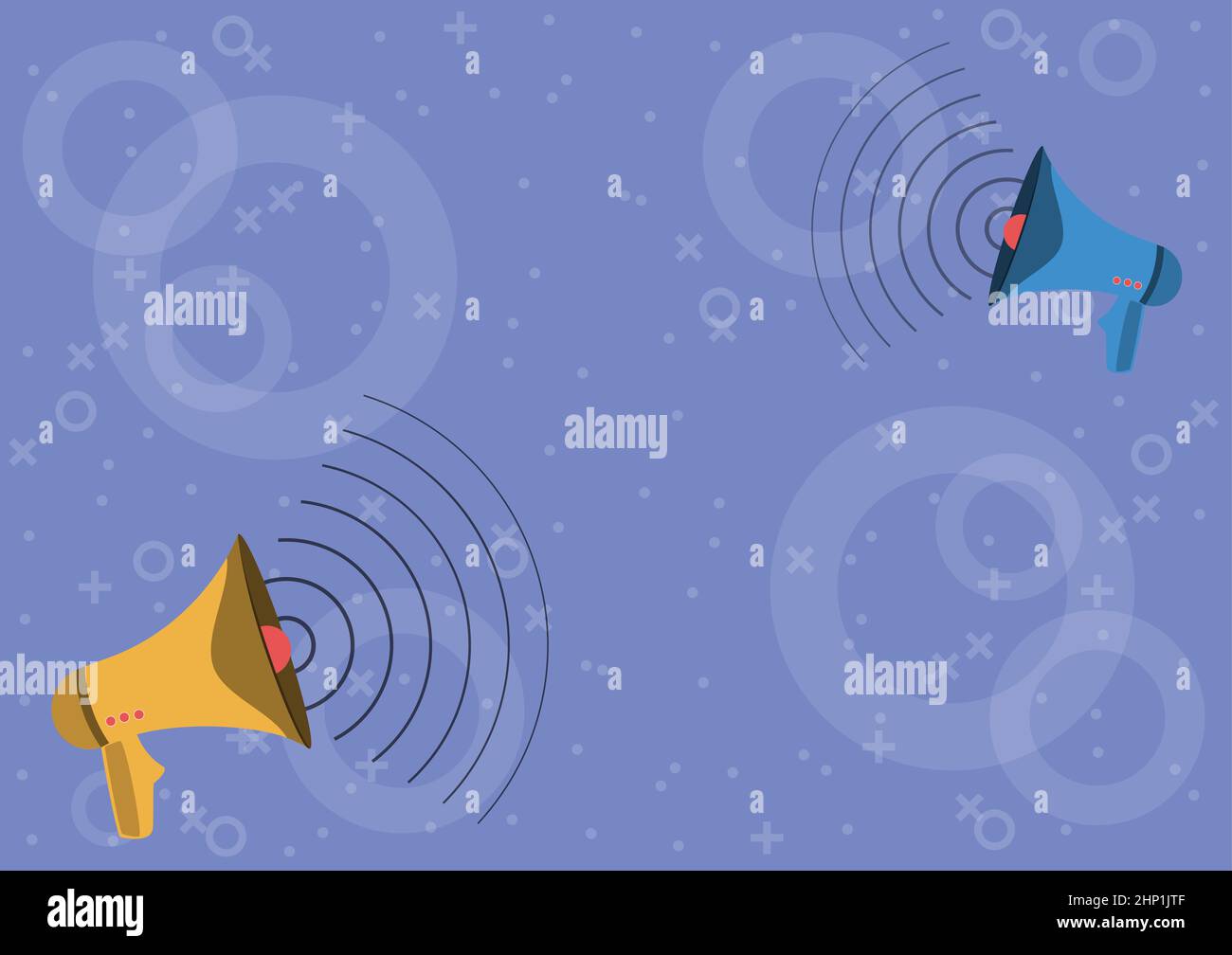 Pair Of Megaphones Drawing Producing Sound Waves Making Announcement ...