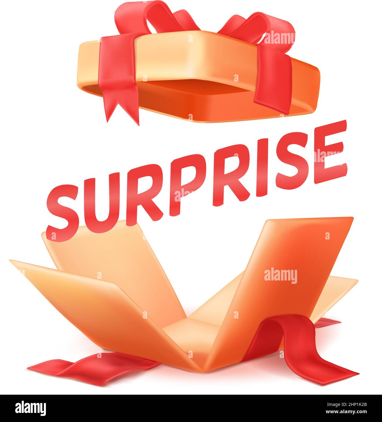 Surprise gift. Realistic red ribbon present box opening isolated on ...