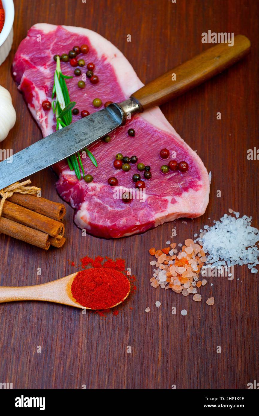 raw uncooked ribeye beef steak butcher selection Stock Photo - Alamy