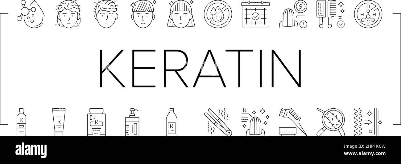 Keratin Hair Procedure Collection Icons Set Vector Stock Vector Image ...