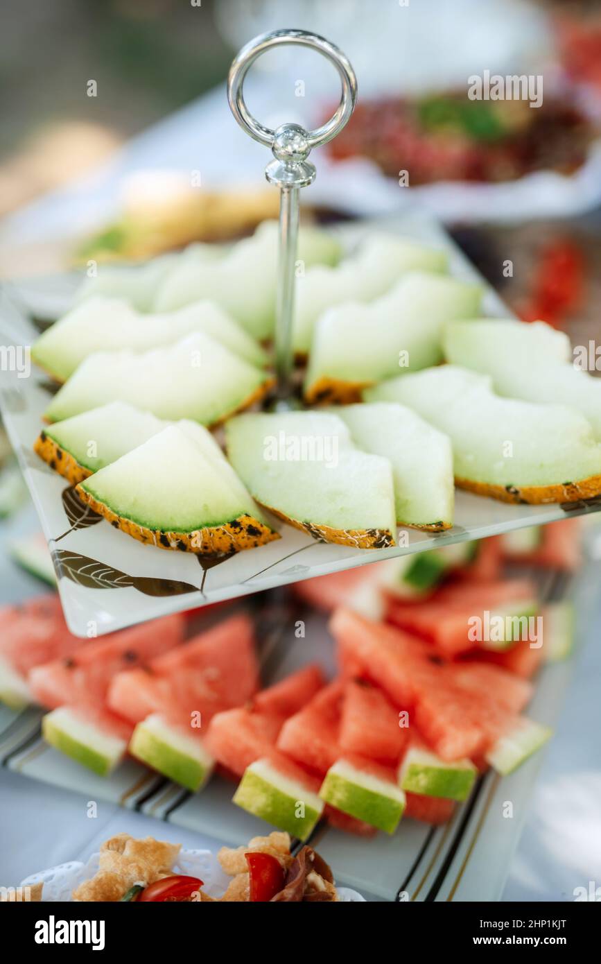 welcome buffet with alcohol and snacks, sandwiches, cupcakes Stock ...