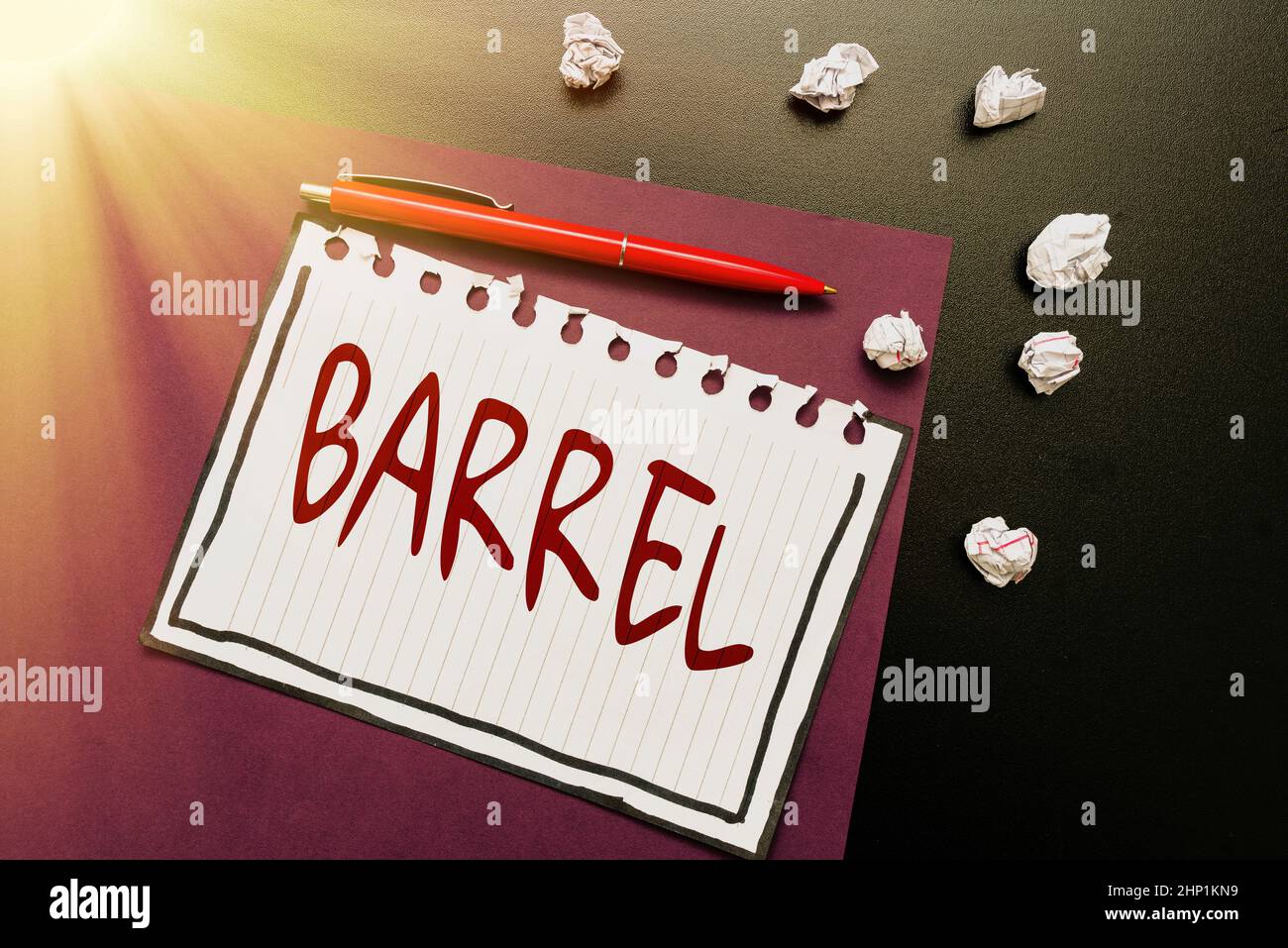 Text caption presenting Barrel, Business concept cylindrical container ...