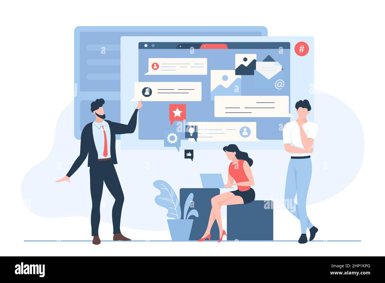 Social media marketing, online support, SMM service vector illustration ...