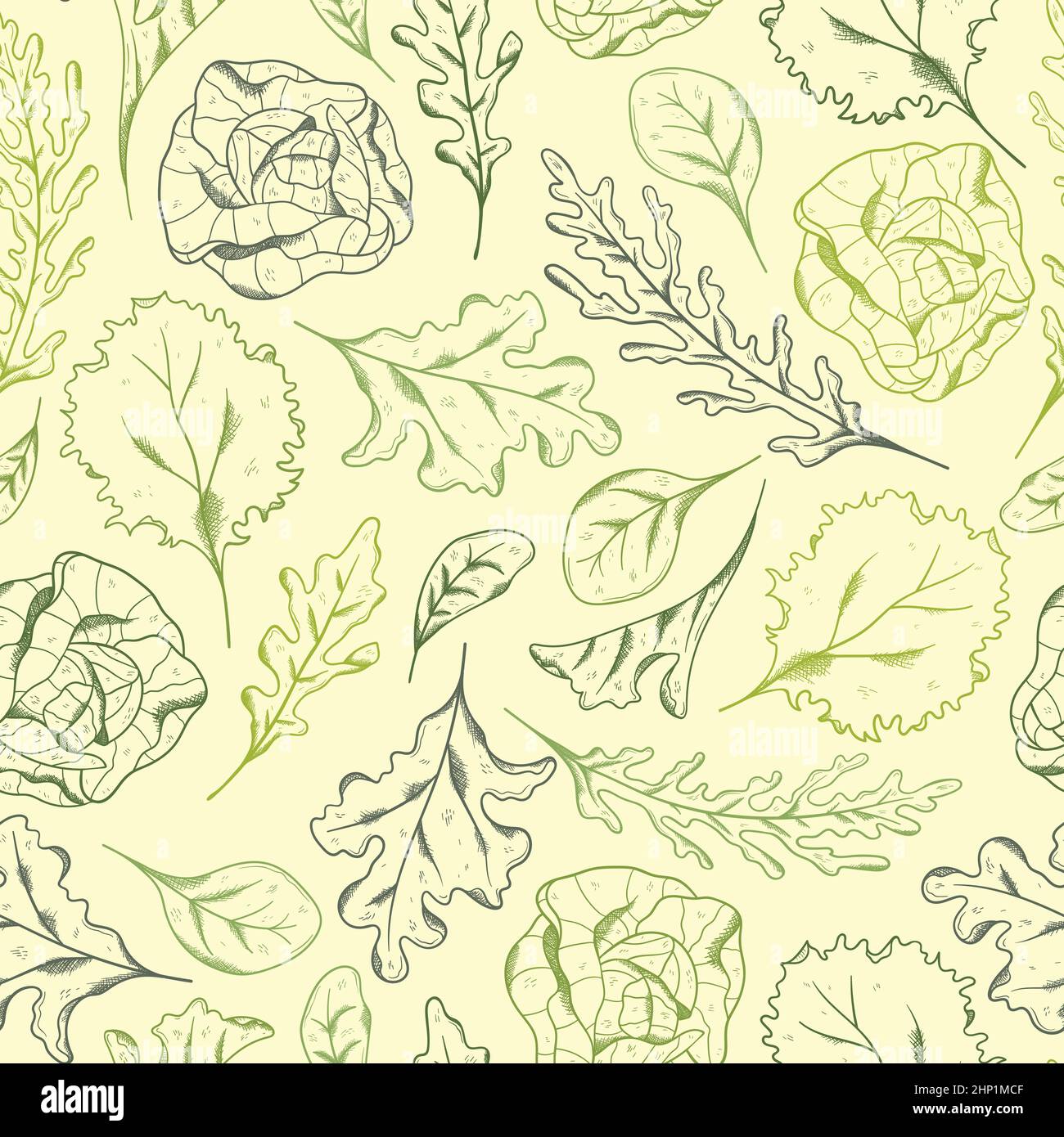 Vector Line Art salad Seamless Pattern Background Ornament with hand ...