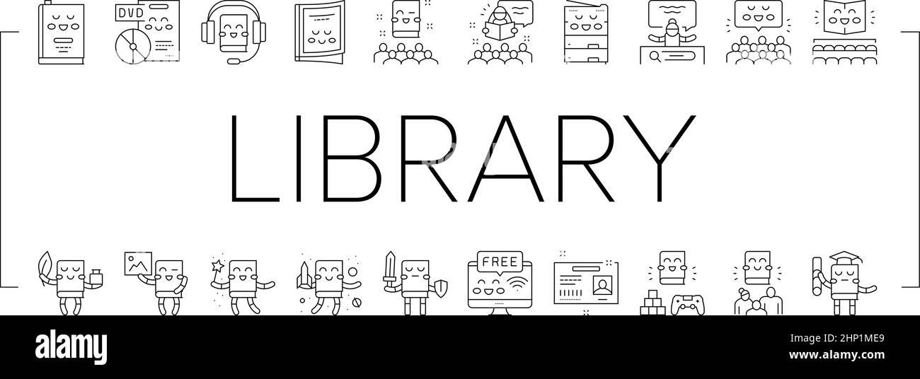 Children Library Read Collection Icons Set Vector Stock Vector Image ...