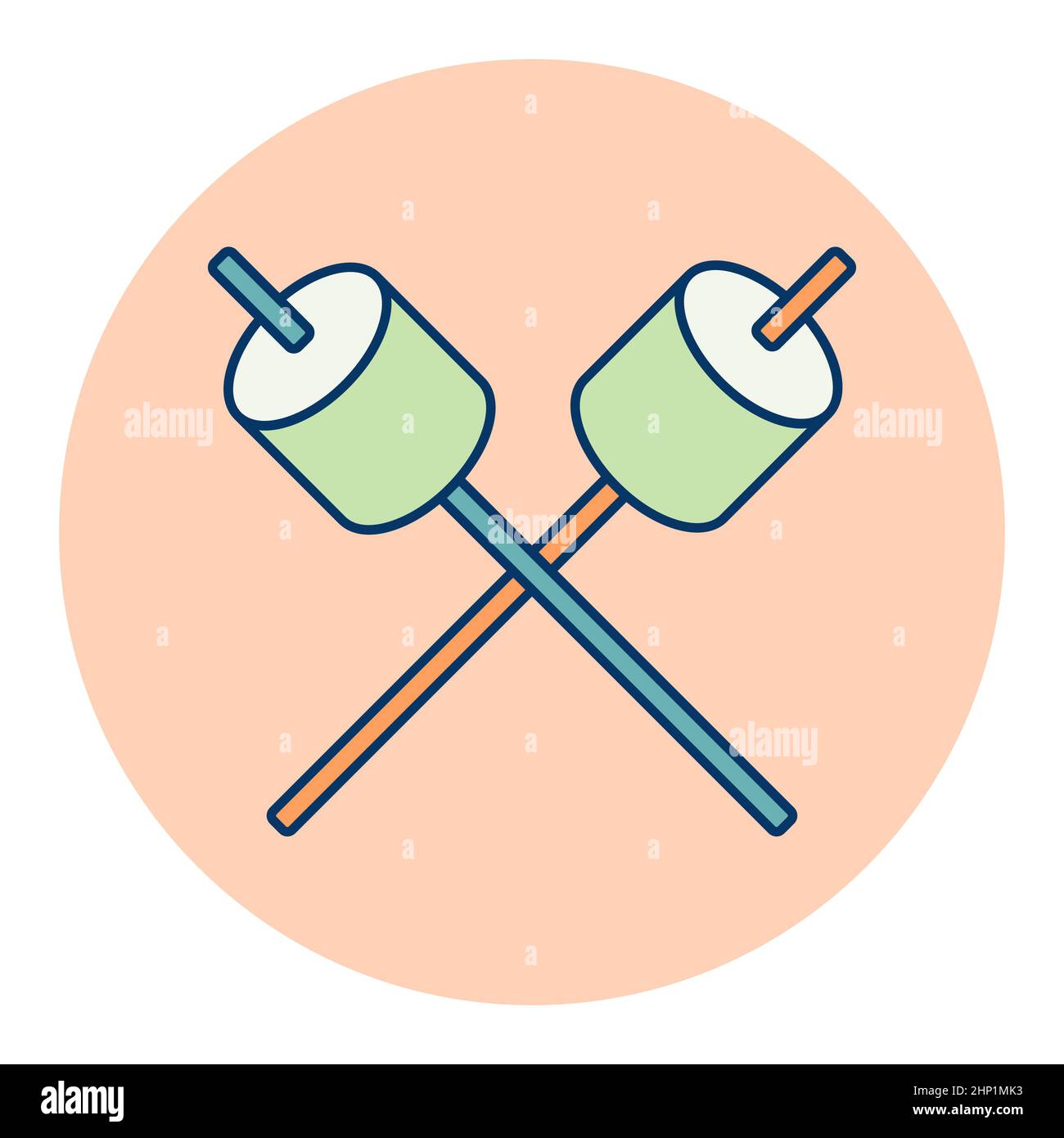 Marshmallow on wooden stick vector isolated icon. Camping and Hiking ...