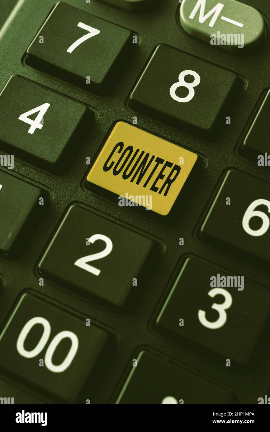 Hand writing sign Counter, Business approach a surface used for making ...