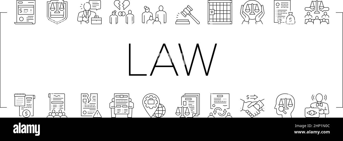 Law Justice Dictionary Collection Icons Set Vector Stock Vector Image ...