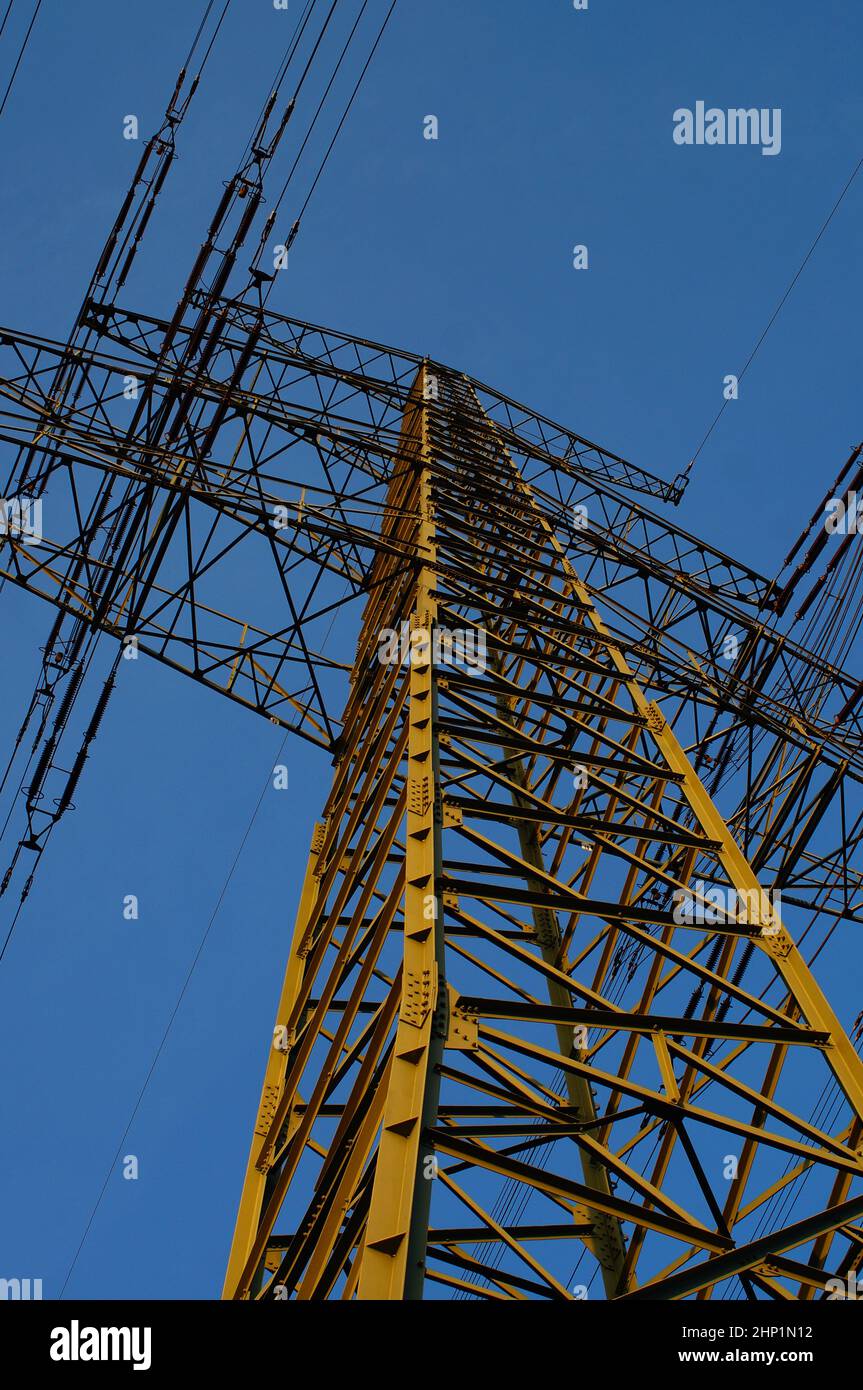 Silhouette of a high-voltage pylon in the blue evening sky Stock Photo ...