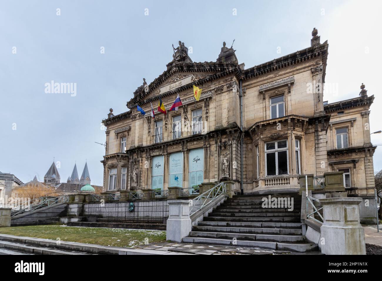 Old thermal bath in Spa, view of the stairs from the main entrance ...