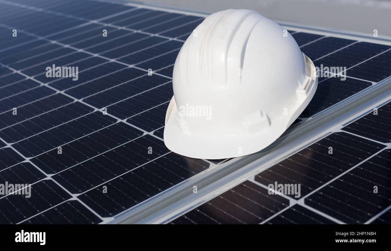 Close-up of photovoltaic module of solar energy panel. Engineer's ...