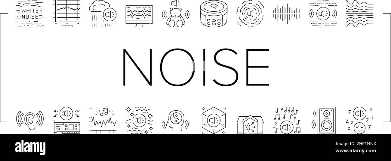 White Noise Hearing Collection Icons Set Vector Stock Vector Image ...
