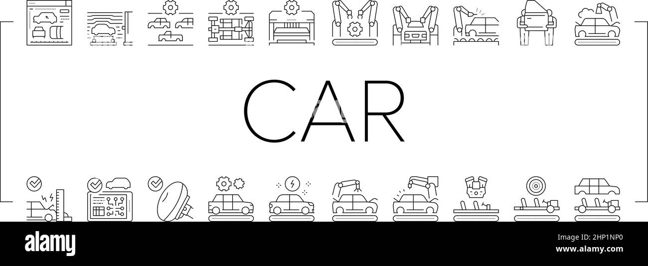 Car Factory Production Collection Icons Set Vector Stock Vector Image ...