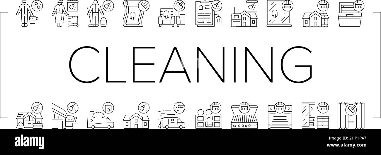 Cleaning Building And Equipment Icons Set Vector Stock Vector Image ...