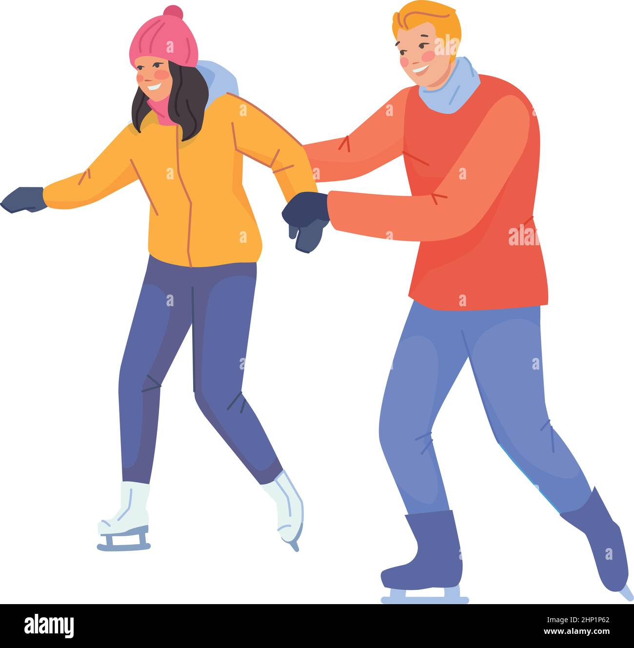 Guy training girl ice skating. People having fun together isolated on ...