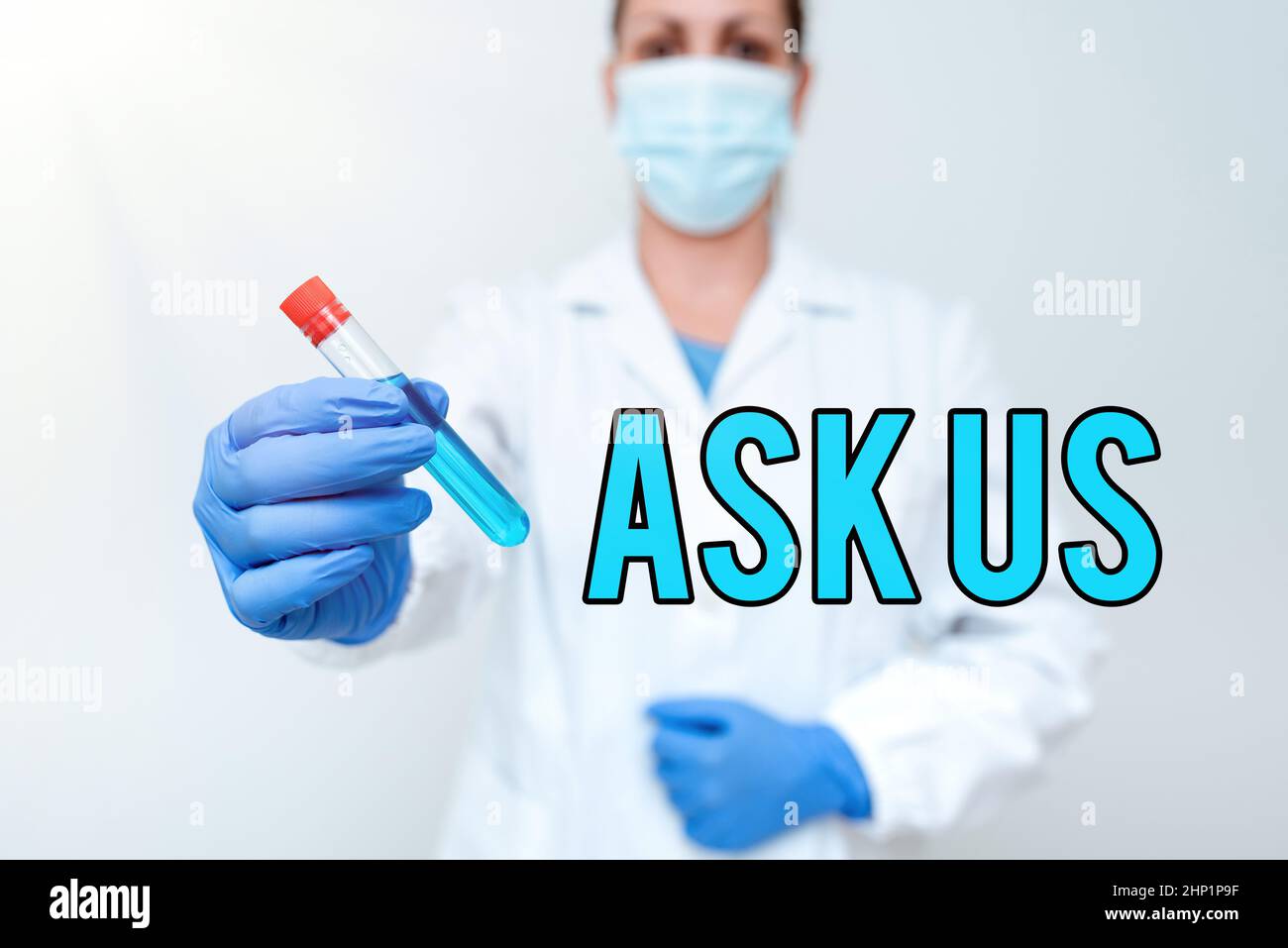 Conceptual caption Ask Us, Business overview accepting questions or ...