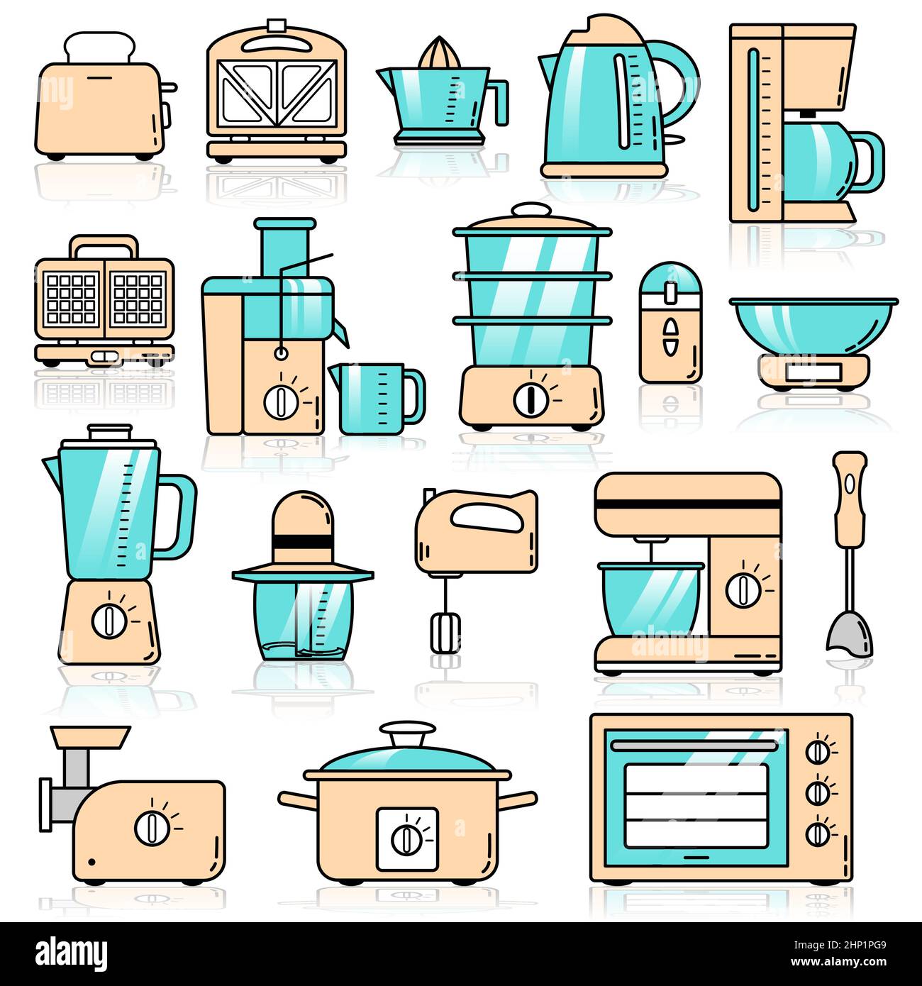 Kitchen Appliances Icon Set. Vector color symbols with editable stroke ...