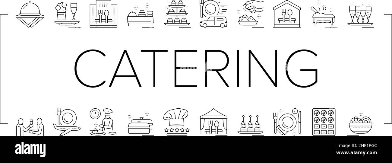 Catering Food Service Collection Icons Set Vector Stock Vector Image ...